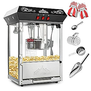 Olde Midway Bar Style Popcorn Machine Maker Popper with 8-Ounce Kettle - Black