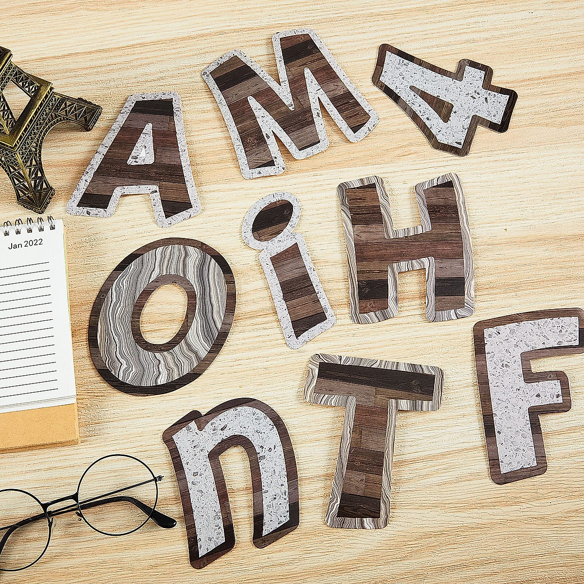 108 Pieces Bold Block Letters Combo Pack Farmhouse Bulletin Board Letter Rustic Paper Letter Cutouts Alphabet Number Punctuations Home Sweet Classroom Decor for Teacher Office Home Wall Decorations