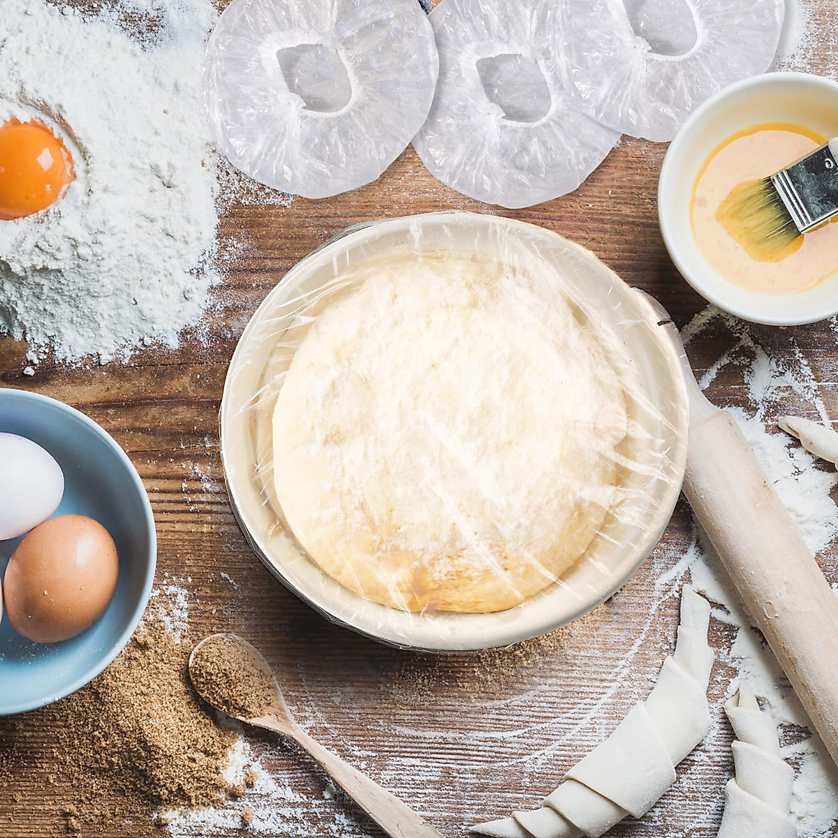 BABORUI 100Pcs Reusable Bowl Covers for Bread Proofing, Plastic Bowl Cover for Rising, Bread Proofing Cover of Sourdough Bread Baking Supplies, Banneton Bread Proofing Basket Cover