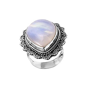 Queen look rainbow moonstone Bohemian gemstone ring 925 sterling silver ring band Women silver jewelry (9)
