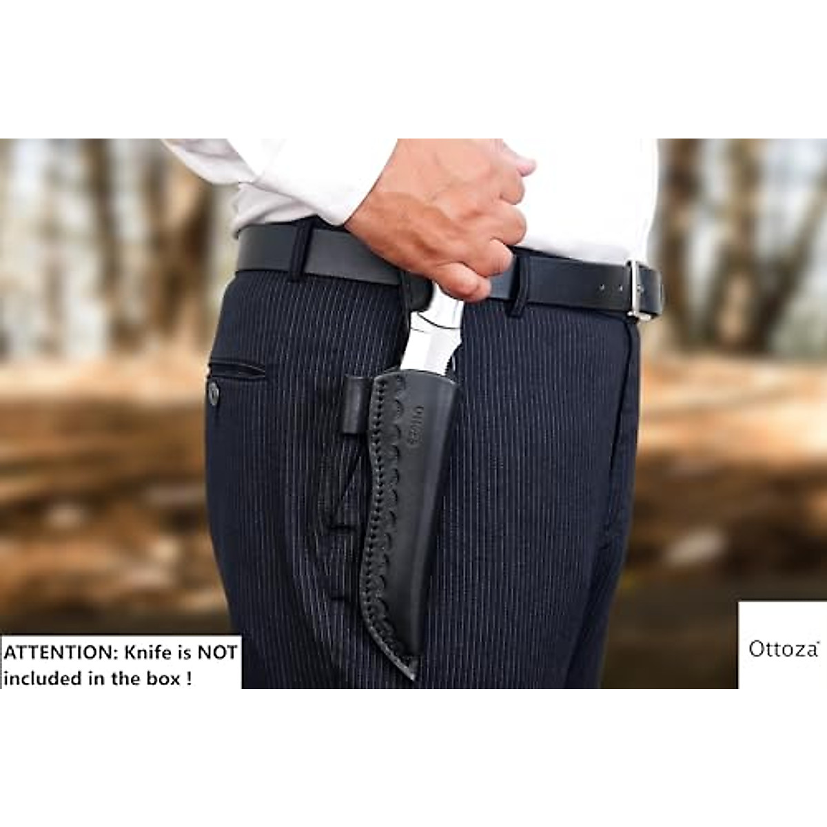 Ottoza Handmade Leather Knife Sheath Side Draw Knife Sheath - Bushcraft Knife Sheath - Hunting Knife Sheath - Survival Knife Sheath - Vertical Knife Sheath Black TOP Grain Leather No:221