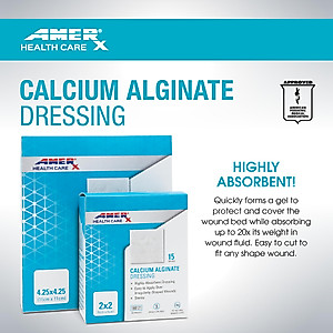 AMERX - Calcium Alginate - Wound Dressing Pads - Non Adhesive Pads - Absorbs up to 20x its Weight in Fluid for Pressure and Diabetic Ulcers