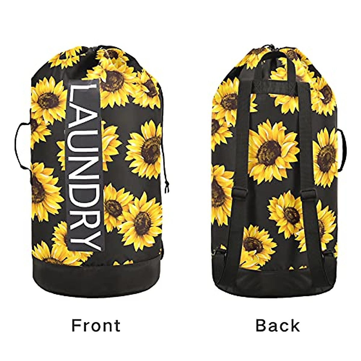 Black Sunflowers Laundry Bag Backpack Bags Mesh Wash Laundry Bags Dirty Clothes Organizer for College,Travel,Camp,Dorm Essentials