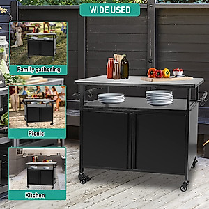 Karpevta Outdoor Grill Table,Grill Cart Large Storage Space Outdoor Kitchen Island Stainless Steel Countertop,Outdoor Grill Cart with Storage Cabinet for BBQ, Patio, Backyard,RV Trip