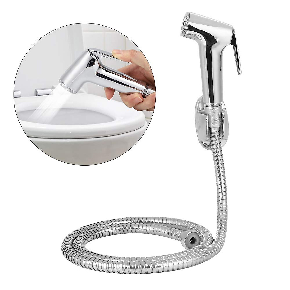 Bidet Sprayer, 3Pcs/Set Electroplating Toilet Sprayer ABS Spray Head Bracket Hose Kit Handheld Bathroom Accessories