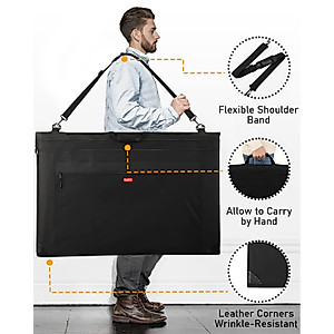 Nicpro Light Weight Art Portfolio Bag, 24x36 Black Art Canvas Portfolio Case with Detachable Shoulder Strap, Leather Corners, Carrying Storage Case for Artwork, Poster, Sketching, and Drawing