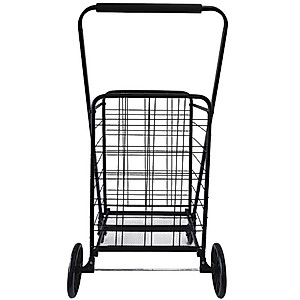 SereneLife Collapsible Utility Cart, Portable Foldable Shopping and Laundry Wagon with Detachable Basket, Heavy-Duty Easy Glide Wheels and Soft Foam Covered Handle, Transport Jumbo Loads & Heavy Items