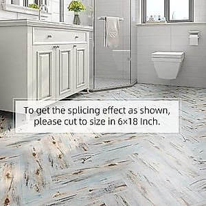 FunStick 6"x36" 30 Pcs Peel and Stick Floor Tile Blue Reclaimed Wood Vinyl Flooring Planks Peel and Stick Wood Planks for Walls Waterproof Removable Sticky Tiles for Bathroom Kitchen Laminate Flooring