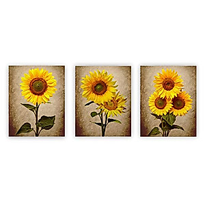Barri Design Sunflower Decor Wall Art Prints Set of 3(8" x 10" Sunflowers Canvas Wall Art Sunflower Wall Pictures for Bedroom Kitchen Living Room Wall Decorations (Unframed)