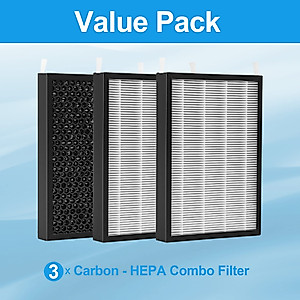 FCFMY 3 Packs HEPA/Carbon Combo Replacement Filters for NuWave Large Area OxyPure Air Cleaner Purifier 47001, 47002, 47003, and 47004