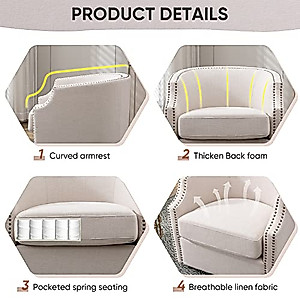 Swivel Glider Nursery Chair Rocker- Comfy Rocking Chair for Baby Nursery Mid Century Modern Accent Barrel Chairs for Living Room Curved Arm Chair with Nailhead Round Club Chair for Bedroom Beige