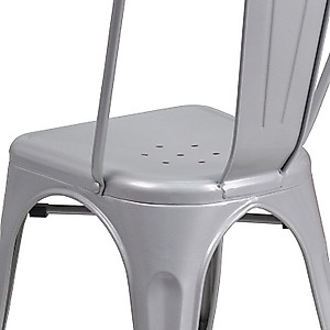 Flash Furniture Luke Commercial Grade 4 Pack Silver Metal Indoor-Outdoor Stackable Chair