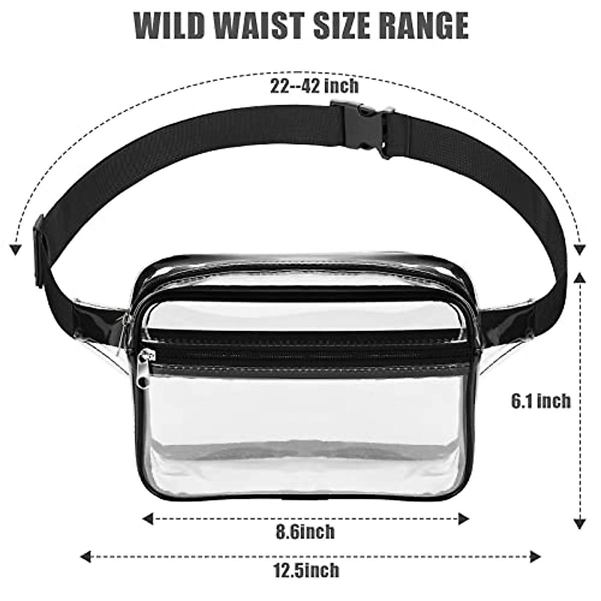 Clear Fanny Pack, Clear Fanny Pack Stadium Approved For Women Men, Waterproof Clear Waist Bag With Adjustable Strap, Clear Bag Stadium Approved Perfect For Sports, Events, Concerts, Music Festival