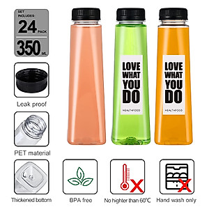 Fhxtcygj 24 Pack 12oz Empty PET Plastic Juice Bottles with Leak-Proof Caps Lids, Reusable Clear Water Bottle Food Grade Bulk Beverage Containers for Juicing Smoothie Milk and Homemade Beverages