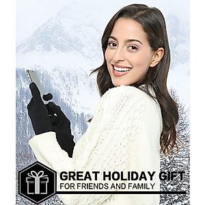 Fantastic Zone Women's Winter Stretch Cashmere Gloves for Women Solid Color Warm Knitted Thick Warm Gloves Black One Size