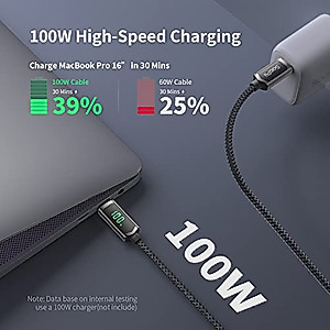 SOOPII USB C Cable, 4FT Nylon Braided USB C to USB C Cable, 100W PD Fast Charging Type-C Cable with LED Display for lPad Mini/Air/Pro, MacBook Pro, Samsung Galaxy S22/S10, Pixel, LG