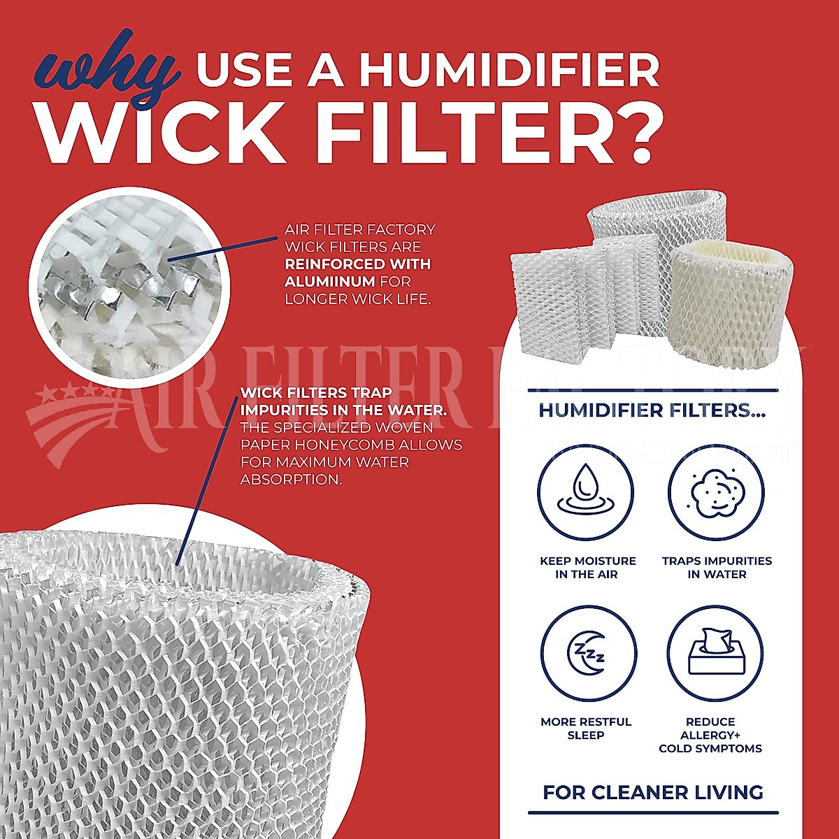 Air Filter Factory Replacement for SCM3501, SCM3502, SCM3609, SCM3656, SCM3657 Sunbeam Humidifier Wick Filter 4-Pack
