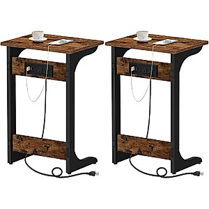TUTOTAK Set of 2 C Shaped End Table with Charging Station, Tv Tray Table with 2 USB Ports and Outlets, Couch Table, Snack Table, Sofa Side Table for Small Spaces, Living Room, Bedroom TB01BB0442