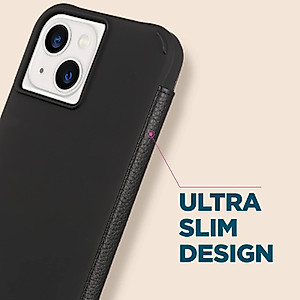 Case-Mate Wallet Folio iPhone 13 Case - Black [10FT Drop Protection] [Compatible with MagSafe] Magnetic Flip Shockproof Cover Made with Genuine Pebbled Leather, Landscape Stand, Cash & Card Holder