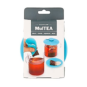 Kikkerland MulTEA Cup of Tea, 4 in 1 - Food Grade Silicone Lid Coaster Cover Accessory, Blue