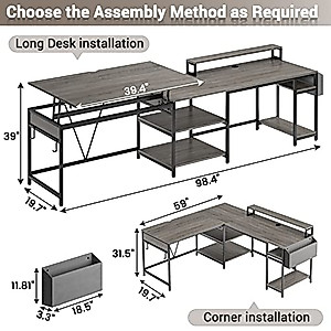 SEDETA L Shaped Desk with Lift Top, 98.4" Computer Desk, Standing Desk Adjustable Height with Storage Shelves, Monitor Stand, and Headphone Hooks for Home Office, Ivory Grey