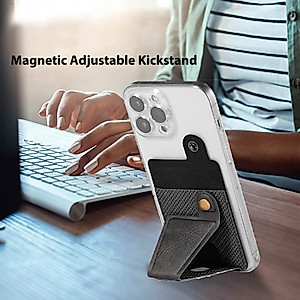 Miimall Phone Card Holder Compatible with iPhone Case, Samsung Galaxy Phone, PU Leather Wallet Pouch with Magnetic Adjustable Kickstand, 3M Adhesive Case Sleeve for Most Smartphones (Black)