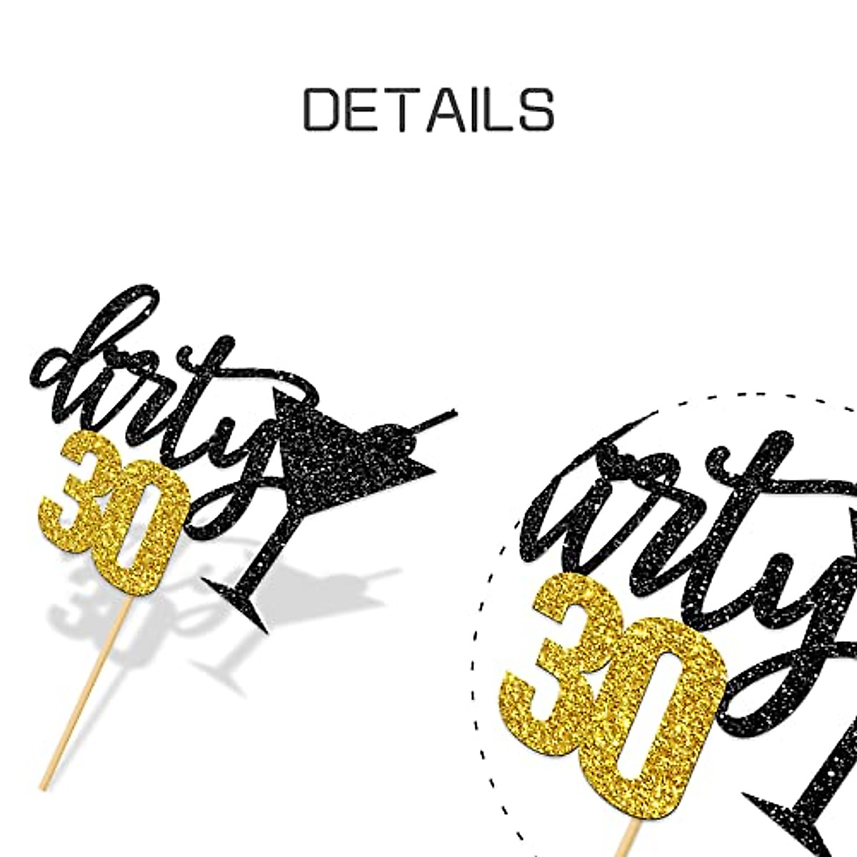 WeBenison Dirty 30 Cake Topper 30th Birthday Cake Supplies Boy or Girl Dirty Thirty Birthday Party Decorations Black Gold Glitter
