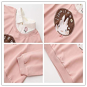 Packitcute Teens Pink Sweatshirt, Spring Autumn Cotton Patchwork Pullover Bunny Print Thin Tops (Pink)