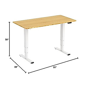 SANODESK 55 Inch 3 Stage Bamboo Electric Standing Desk, Dual Motor Height Adjustable Desk, Whole-Piece Bamboo Desktop Sit to Stand Home Office Desk (White Frame/ 55” x 28” Natural Bamboo Top)