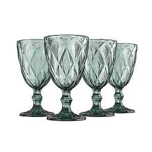 Greenline Goods Gray Goblet Glasses - Set Of 4 (10 oz) Vintage Water, Wine, Drink Glassware Set - Modern Diamond Textured Drinking Glasses - Unique Embossed Pattern - Unique Stemmed Glassware