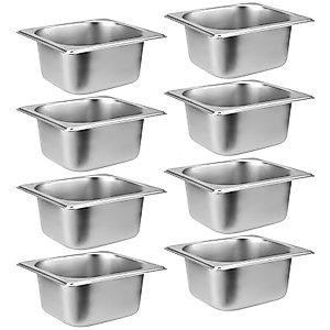 SOUJAP Steam Pan 1/6 Size x 2.5 Inch Deep, 8 Pack Stainless Steel Anti-Jamming Food Cooking Pan, Steam Table Pan, Hotel Pan for Buffet, Restaurants, Catering Supplies