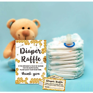 Gihyan Diaper Raffle Baby Shower Game Set(1 Standing Sign + 50 Guessing Cards), Bumble Bee Diaper Raffle Tickets for Baby Shower, Honey Honeycomb Baby Shower Party Favor Decor - B07
