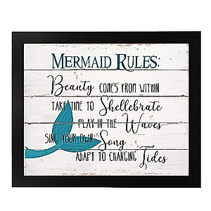 Mermaid Rules - Inspirational Beach Wall Art, Distressed Wood Design Ocean Wall Decor Print, Ideal Wall Decor For Home Decor, Bedroom Wall Art, Great House Decor, Office Decor, Unframed - 10x8