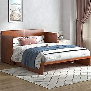 ijuicy Murphy Bed Queen, Cube Cabinet Bed with 3 Level Foldable Memory Foam Mattress, Space-Saving Folding Bed with Charging Station for Bedroom(Cherry)