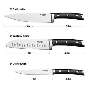 warmot Professional Kitchen Knife Set, 3 Pcs Chef Knife Set Sharp Knives Sets for Kitchen High Carbon Stainless Steel, Cooking Knife Triple Riveted Handle with finger protectors with Gift Box