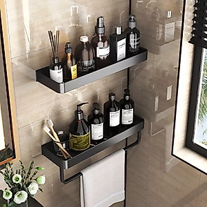 NEYSTYP Bathroom Shelves,Aluminum Wall Shelf Shower Organizer With Towel Bar,Adhesive or Drilling 2-In-1 Installation,12X5 Inches Shower Caddy ​- Gray (12 in)