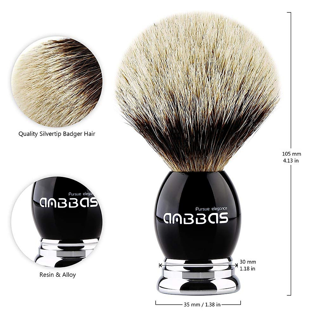 Shaving Brush and Stand, Anbbas Silvertip Badger Hair Brush Set with Stainless Steel Shaving Stand for Double Edge Safety Razor Straight Razor,Black Resin Alloy Handle for Men