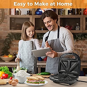 3 in 1 Sandwich Maker, Portable Waffle Iron Maker, Electric Panini Press with Removable Non-Stick Plates LED Indicator Lights, Cool Touch Handle for Breakfast Toaster, Grilled Cheese Bacon and Steak