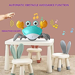 FEELGUY Crawling Crab Baby Toy with Music and LED Lights, Automatic Obstacle Avoidance, Interactive Learning and Entertainment Toy for Kids, Built-in Rechargeable Battery (Green)