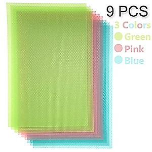 Refrigerator Mats, Washable Fridge Mats 9 Pack Fridge Liners and Mats Can Be Cut Refrigerator Liners Drawer Table Placemats (3 Green, 3 Pink, 3 Blue)