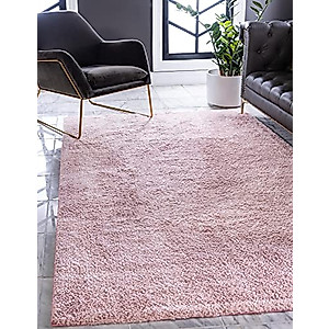 Unique Loom Solo Collection Solid, Plush, Kids, Modern Area Rug, 5 ft x 7 ft 7 in, Pink