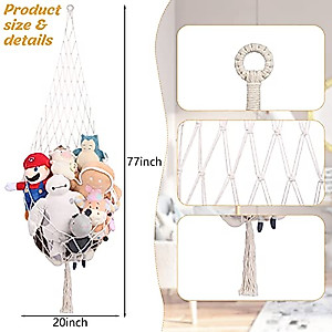 Svepndic 2 Packs Boho Stuffed Animal Net Hammock Macrame Hanging Toy Hammock Organizer Plush Toys Holder Stuffed Animal Holder Hanging Net for Bedroom