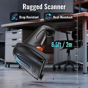 Tera Barcode Scanner Wireless Versatile 2-in-1 (2.4Ghz Wireless+USB 2.0 Wired) with Battery Level Indicator, 328 Feet Transmission Distance Rechargeable 1D Laser Bar Code Reader USB Handheld (Black)