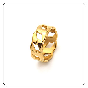 Fusamk Punk Rock 18K Gold Stainless Steel Cuban Chain Band Ring(Gold(11))