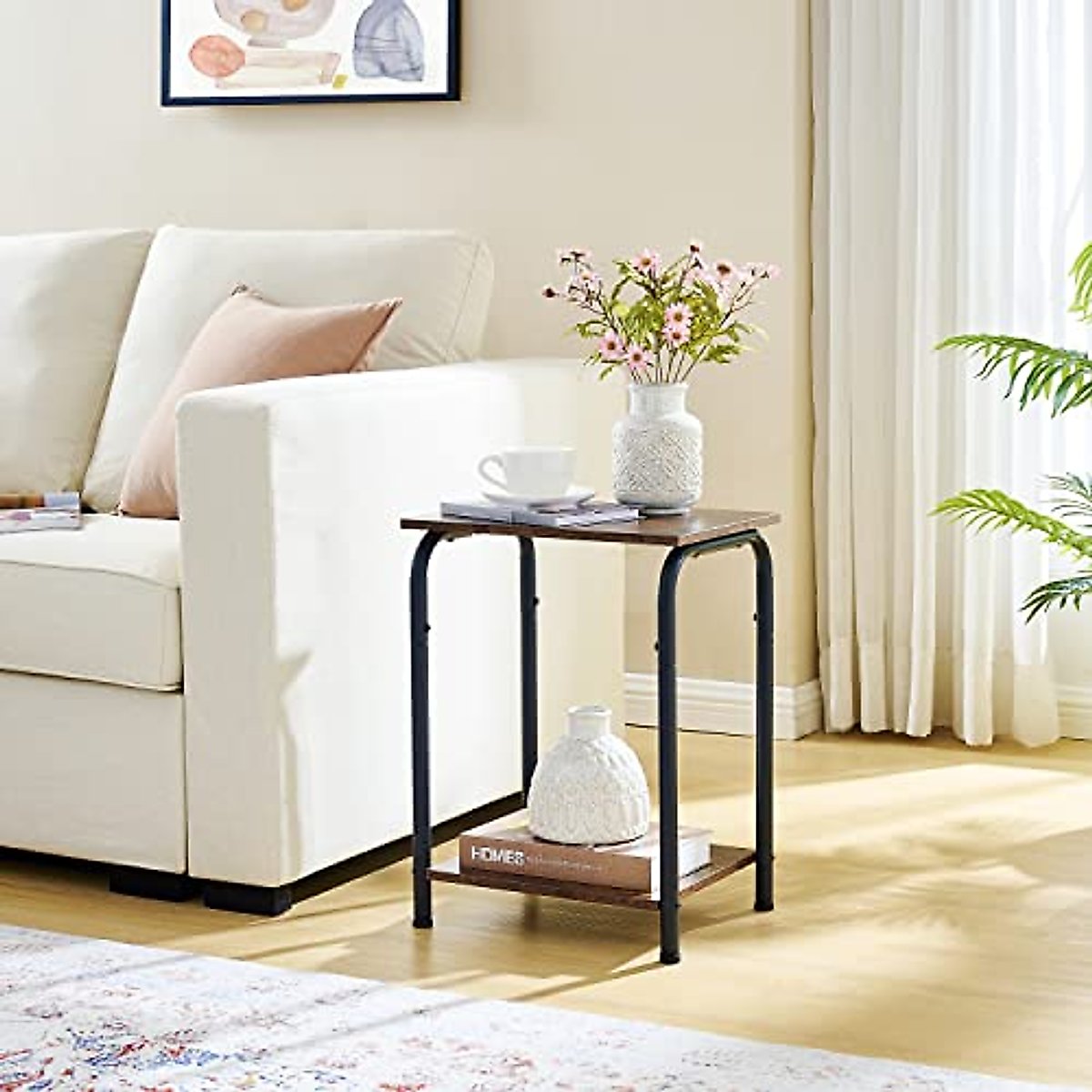 Tajsoon Small End Table with 2 Tier Storage Shelves, Small Side Table for Small Spaces, Sofa Table, Bedside Table, Small Table for Living Room, Bedroom, Sturdy Frame & Easy Assembly