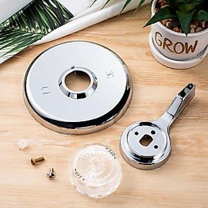 Dreyoo Replacement for MTR-5 Shower Trim Kit, Compatible with Mixet Tub and Shower Knob Replacement, 5-1/2 OD Escutcheon, Chrome Temperature Control Handle, Clear Volume Control Handle
