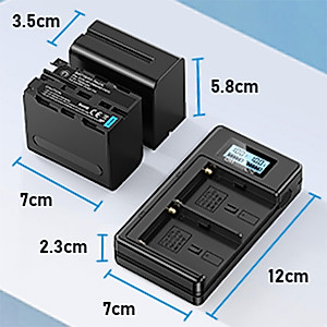 2 x 8800mAh Rechargeable NP-F970 Batteries and Charger, NP-F970 Battery Replacement for Camorder/Video Camera/ Handycams/Monitor/Light Ring, Dual NPF Battery Charger for NP-F970/770/570, FM50/70/90