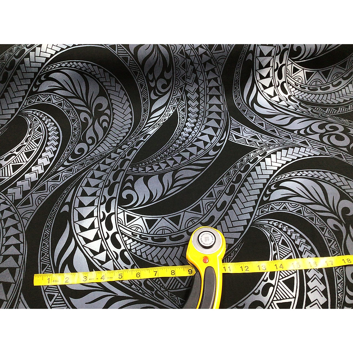 Gray Swirly Tribal Hawaiian Print Fabric 100% Cotton Sold by The Yard
