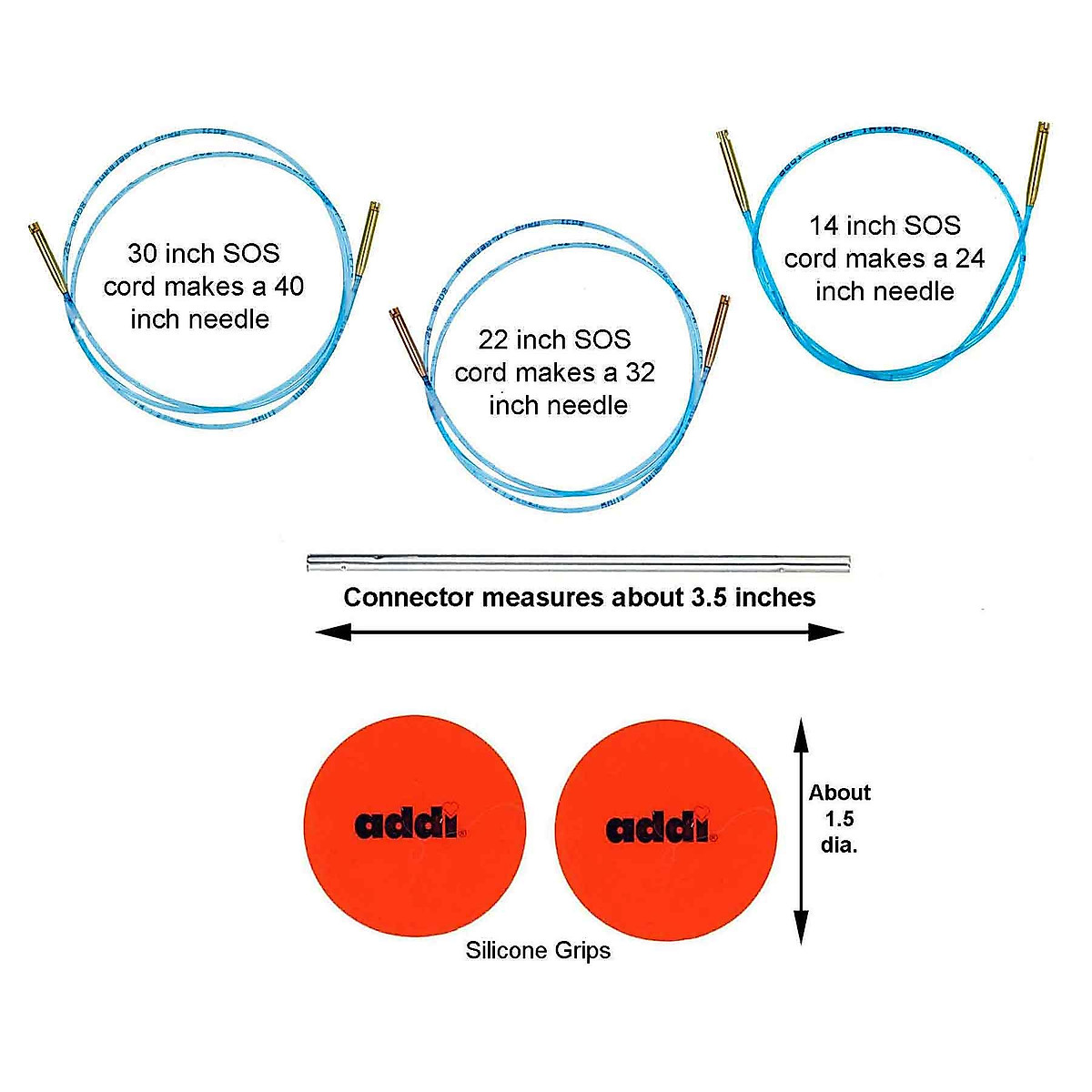 addi Click Rocket 2 Square Standard 5-Inch Interchangeable Ergonomic Circular Knitting Needle Set Sizes US 4, 5, 6, 7, 8, 9, 10 & 11 with 3 Cords, Canvas Case with Project Bag