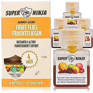 Super Ninja Fruit Fly Traps for Indoors - Highly Effective Ecological Fruit Fly Trap - Environmentally Responsible Fruit Fly Killer - User Friendly - Up to 3 Weeks per Trap (4 Traps)